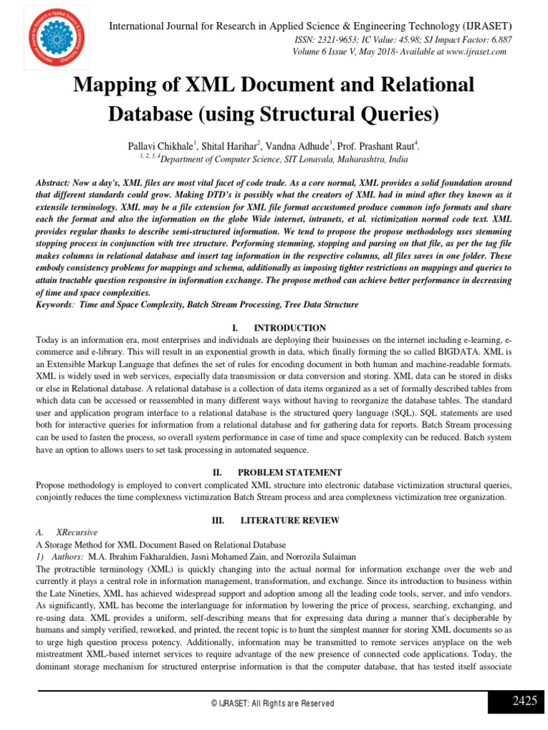 Mapping Of Xml Document And Relational Database Using Structural 8737