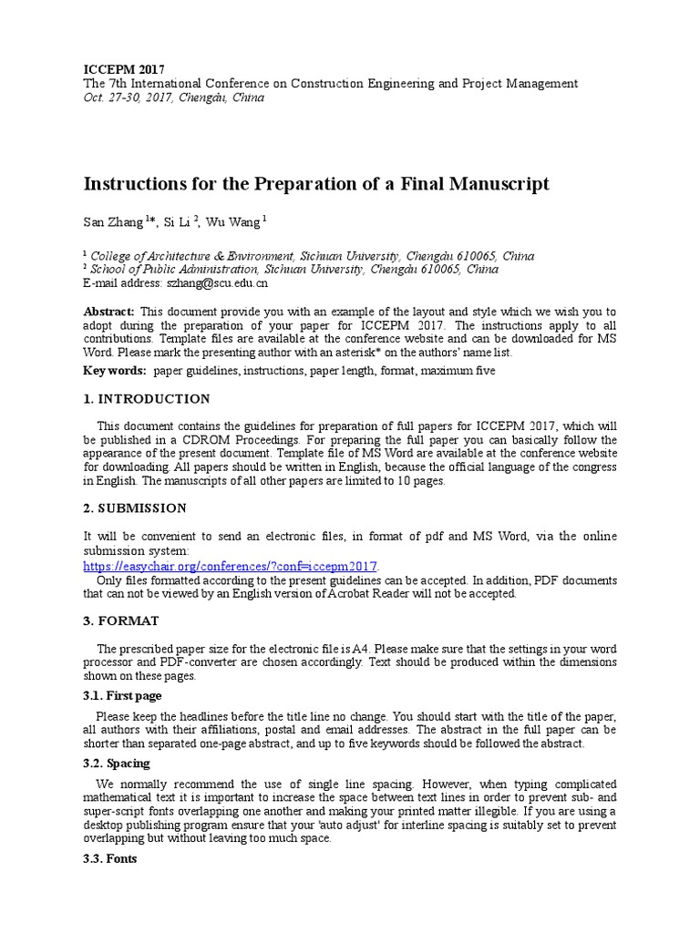 Instructions For The Preparation of A Final Manuscript | PDF ...