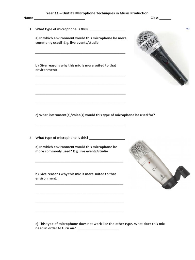 Year 11 - Unit 09 Microphone Techniques in Music Production | PDF ...