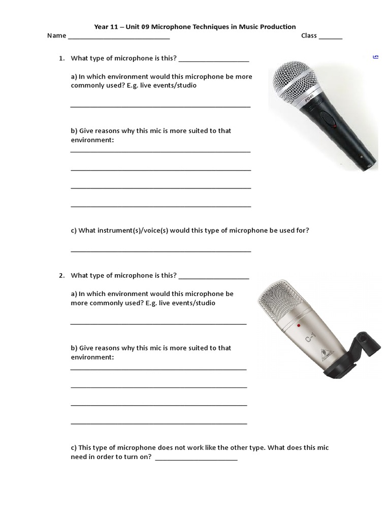 Microphones Worksheet | PDF