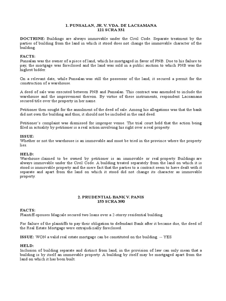 Property Case Digests Prelim | PDF | Mortgage Law | Foreclosure