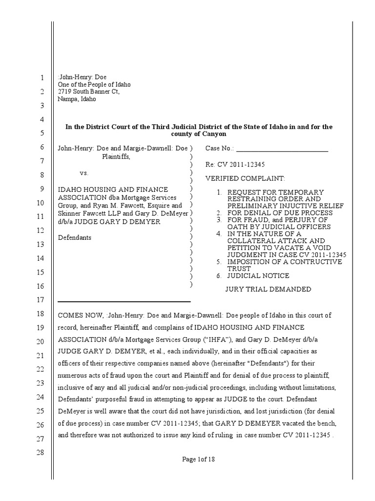 157211479 Collateral Attack of Void Judgment | Foreclosure | Complaint