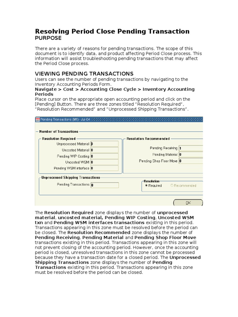 Resolving Pending Transactions for Period Close | PDF | Inventory ...