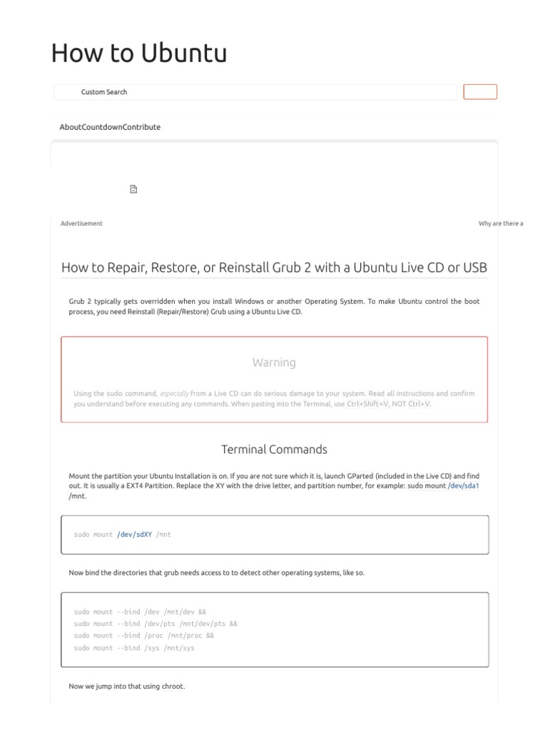 How To Repair, Restore, or Reinstall Grub 2 With A Ubuntu Live CD or ...