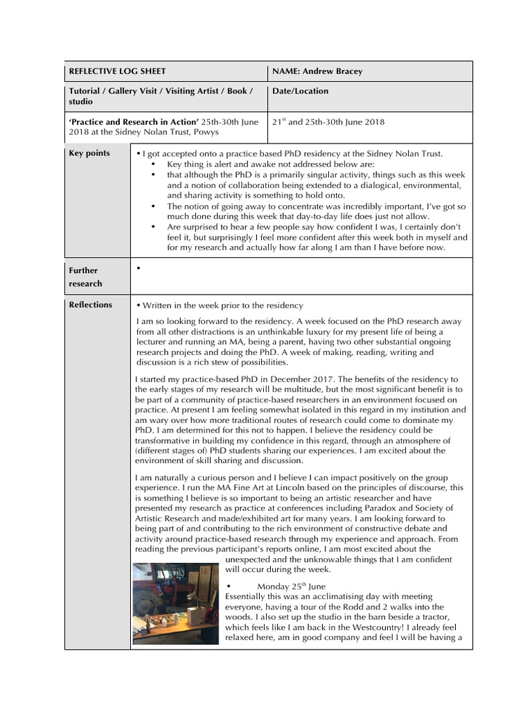 Reflective Log Sheet by Andrew Bracey | PDF | Paintings | Time
