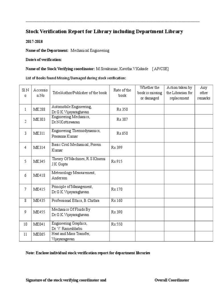 Library Stock Verification 2017-18 | PDF | Thermodynamics | Applied And Interdisciplinary Physics