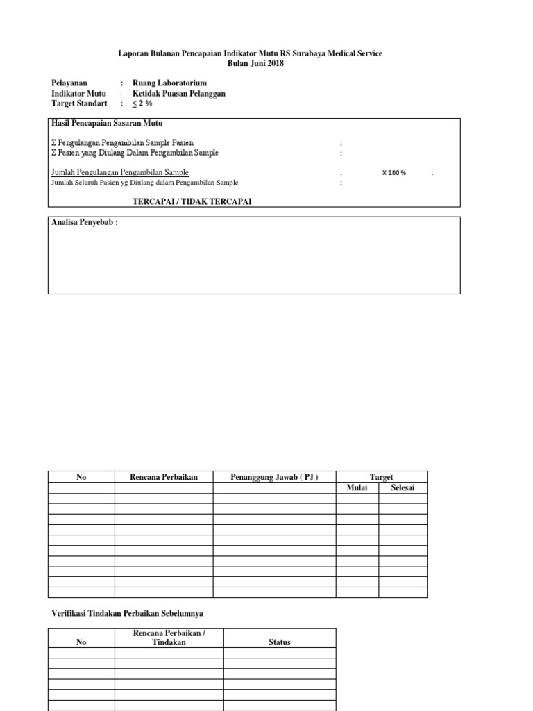 Laporan Bulanan Pencapaian Indikator Mutu | PDF