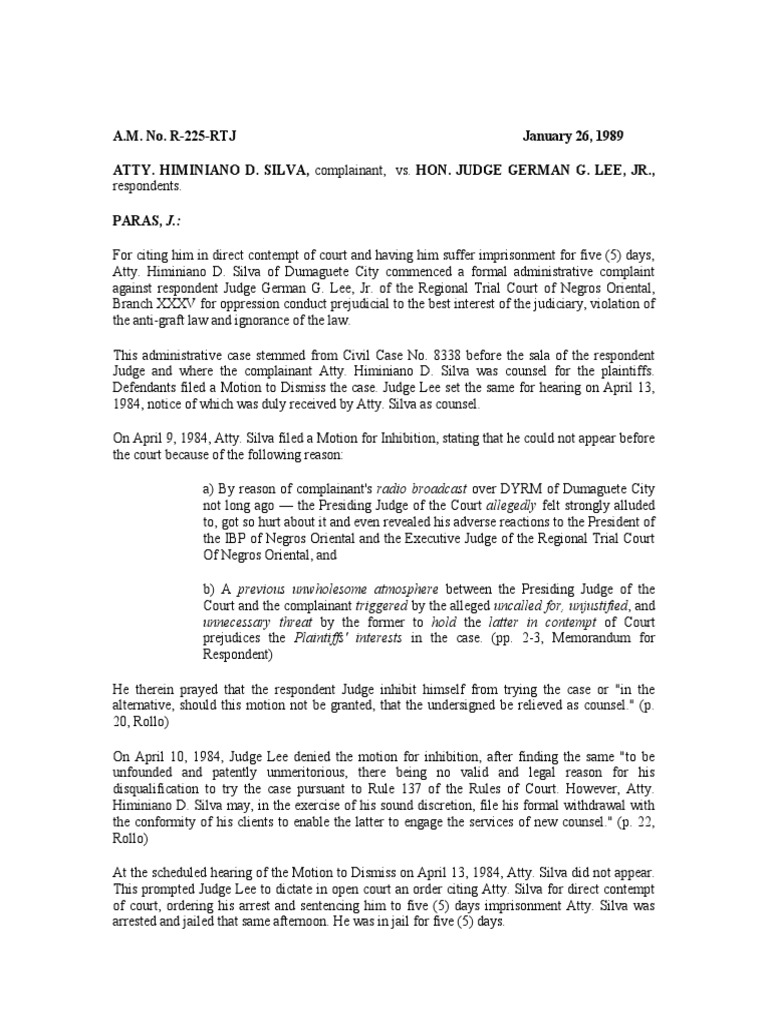 Silva Vs Lee | PDF | Contempt Of Court | Prejudice (Legal Term)