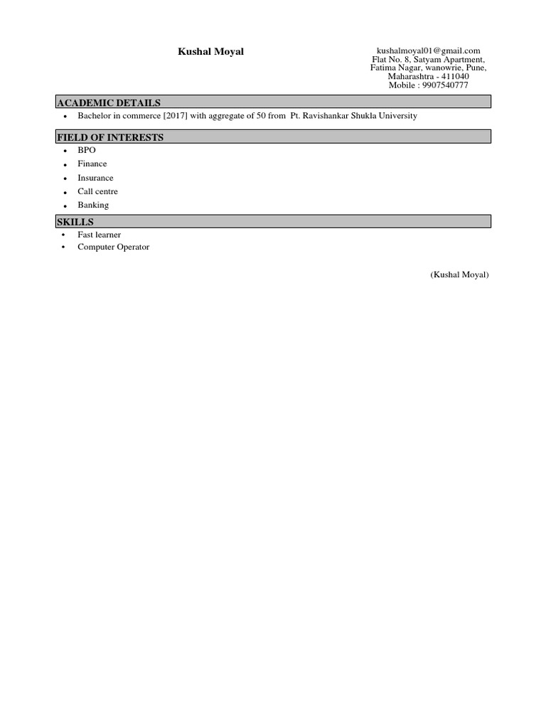 Kushal Moyal - Professional Resume - 01 | PDF