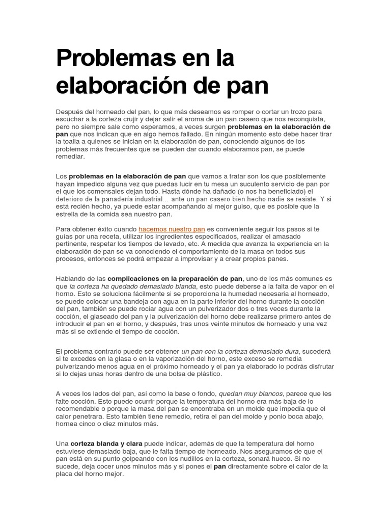 Problemas en La Elaboración de Pan | PDF | Panes | Comida y bebida