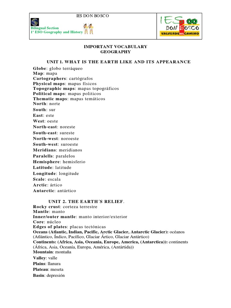 English Vocabulary Geography - English Vocabulary Geography | PDF ...