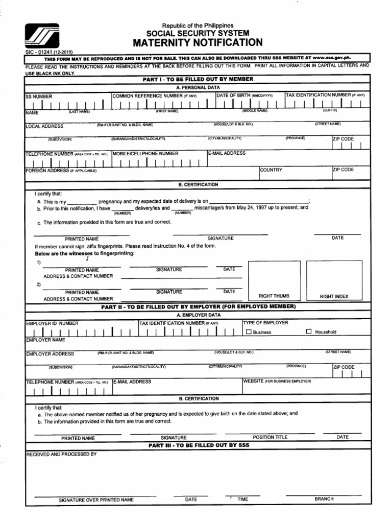 Mat-1 SSS Form PDF | PDF