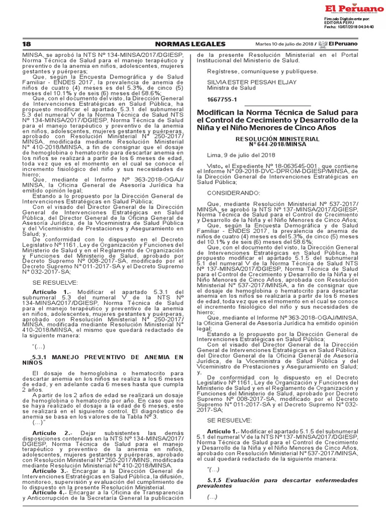 RESOLUCION MINISTERIAL N° 644-2018/MINSA | Presupuesto | Anemia RESOLUCION MINISTERIAL N° 644-2018/MINSA | Presupuesto | Anemia