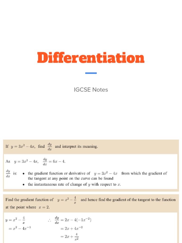 Differentiation: IGCSE Notes | PDF