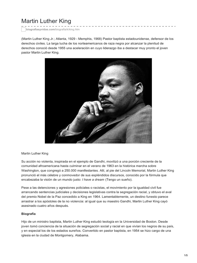 Biografía de Martin Luther King Jr. | PDF | Martin Luther King hijo ...
