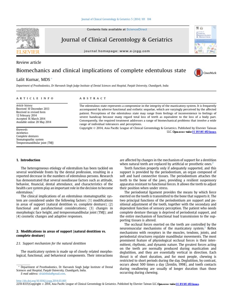 Biomechanics and Clinical Implications of Complete Edentulous State ...