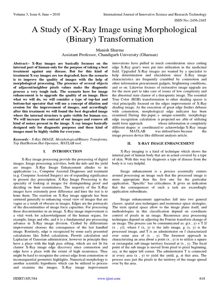 A Study of X-Ray Image Using Morphological (Binary) Transformation | PDF | X Ray | Image Editing