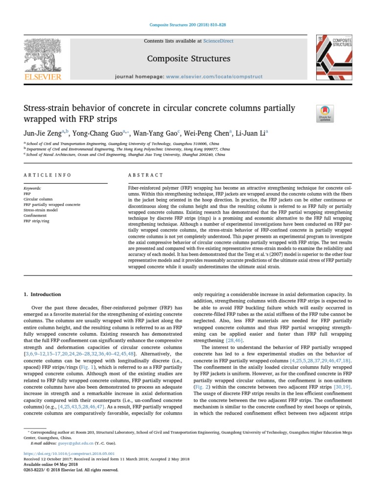 Stress Strain Behavior of Concrete in Circular Concrete Col 2018 ...