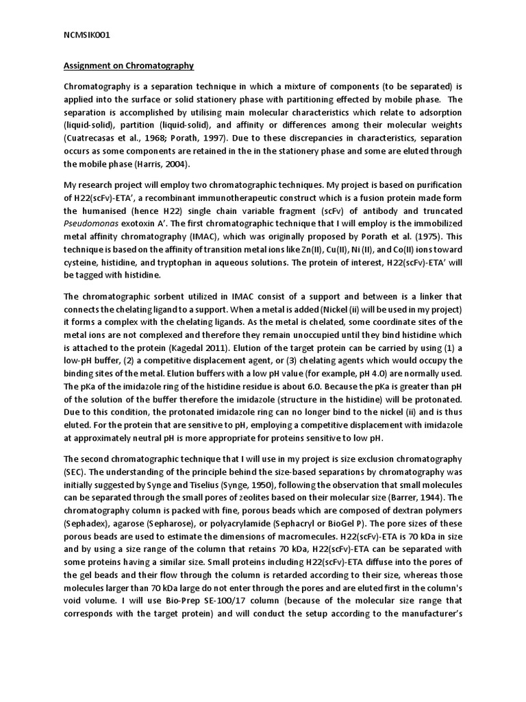 Assignment On Chromatography | PDF | Chromatography | Biochemistry