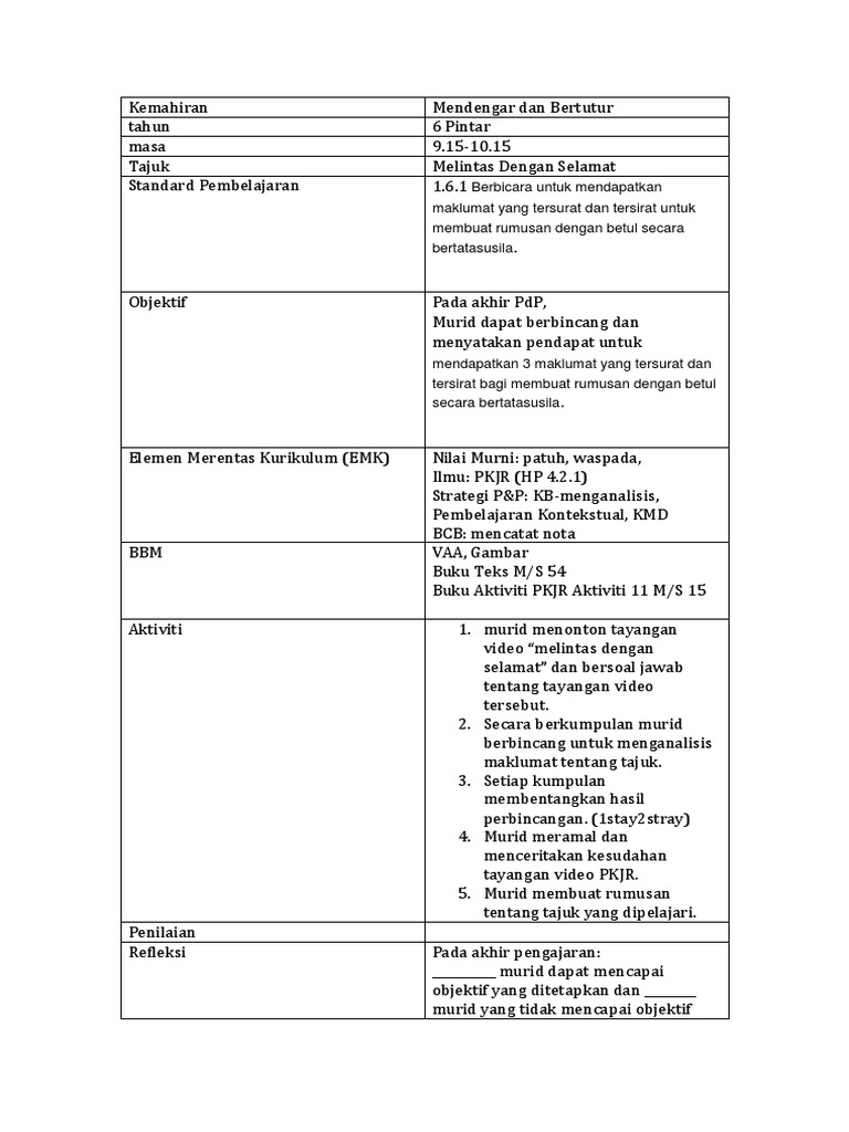 RPH PKJR Tahun 6 | PDF