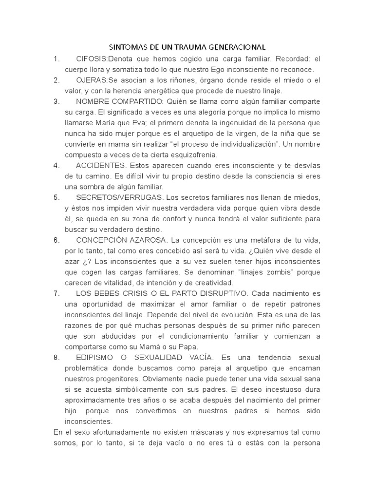 Sintomas de Un Trauma Generacional | PDF | Karma | Sufrimiento