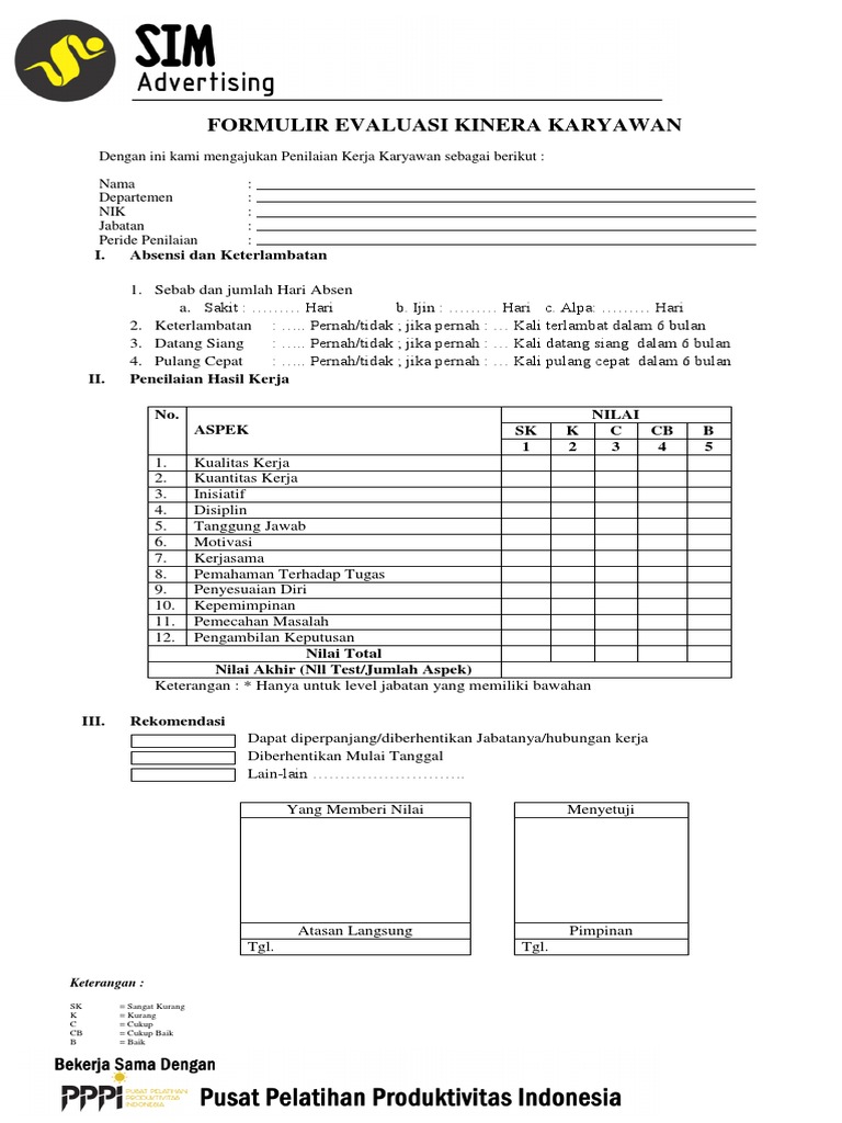 Formulir Evaluasi Kinera Karyawan | PDF