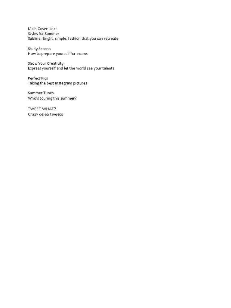 Preliminary Exercise Coverlines | PDF