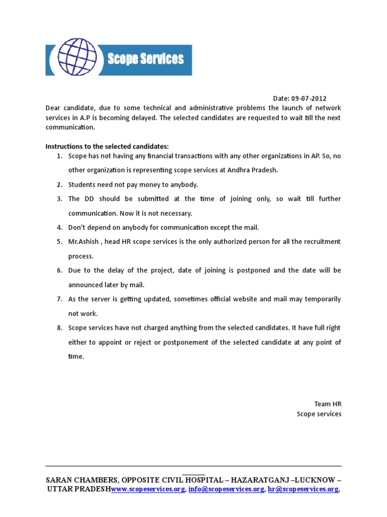Official Intimation Letter - 2 | PDF | Career & Growth | Business