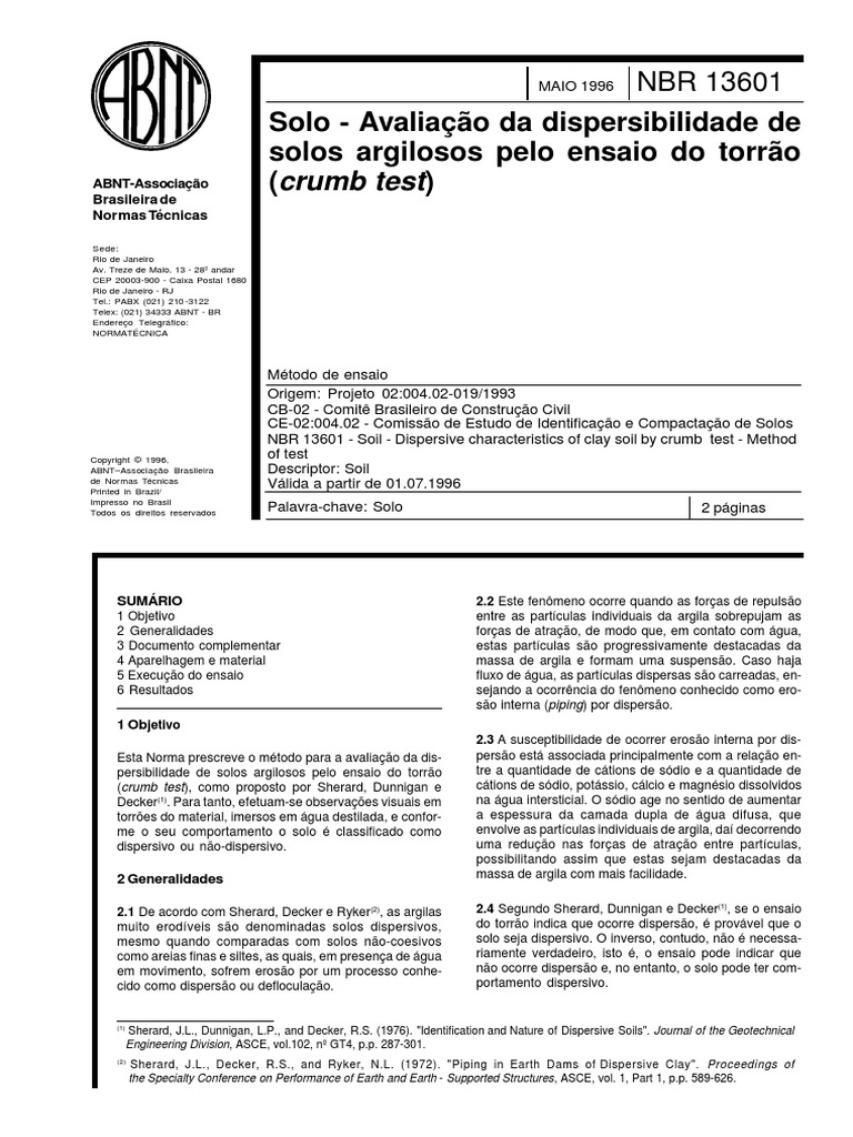NBR 13601 - Crumb Test PDF | PDF | Coloide | Solo