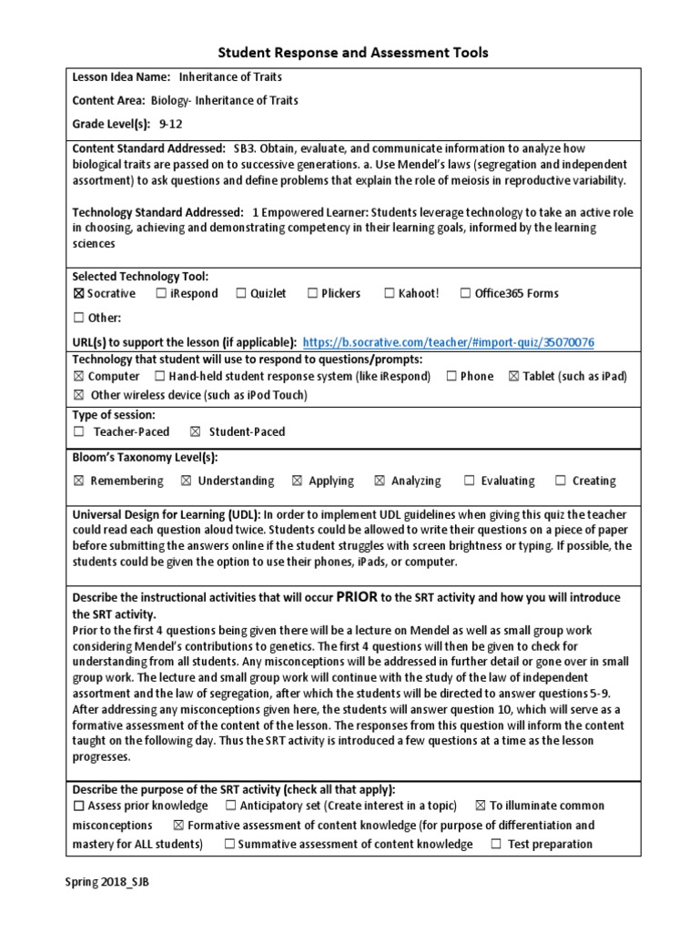 06 Student Response Tools Lesson Idea Template 1 | PDF | Differentiated ...
