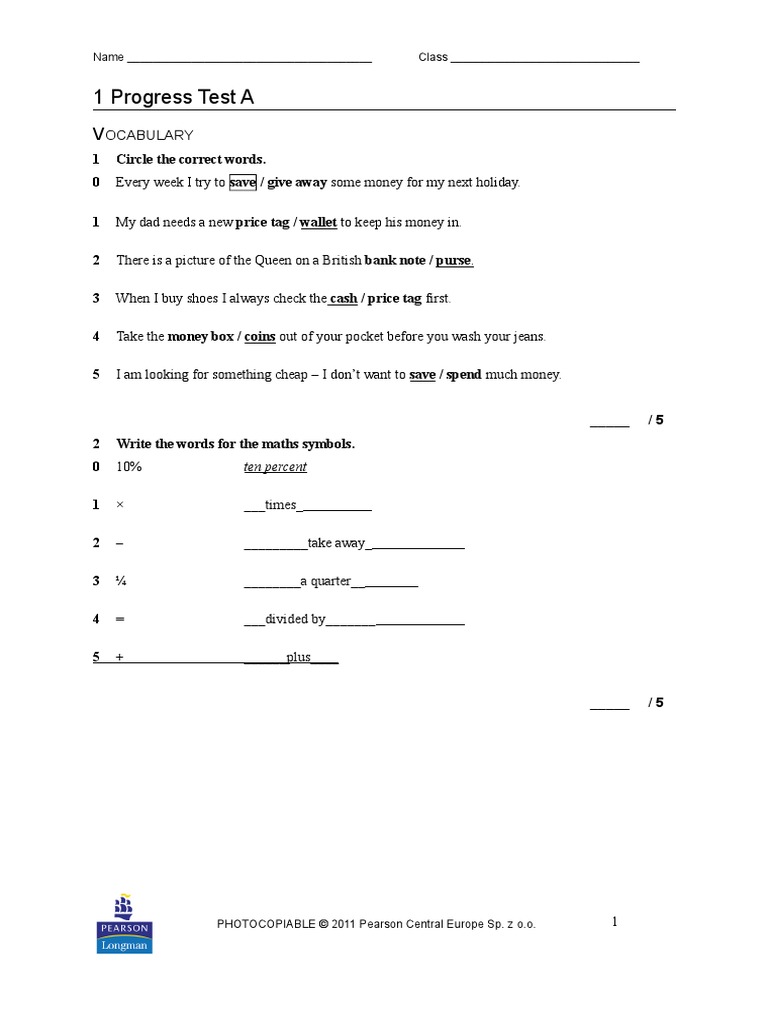 1 Progress Test A: 1 Circle The Correct Words. 0 1 2 - 3 4 5 | PDF