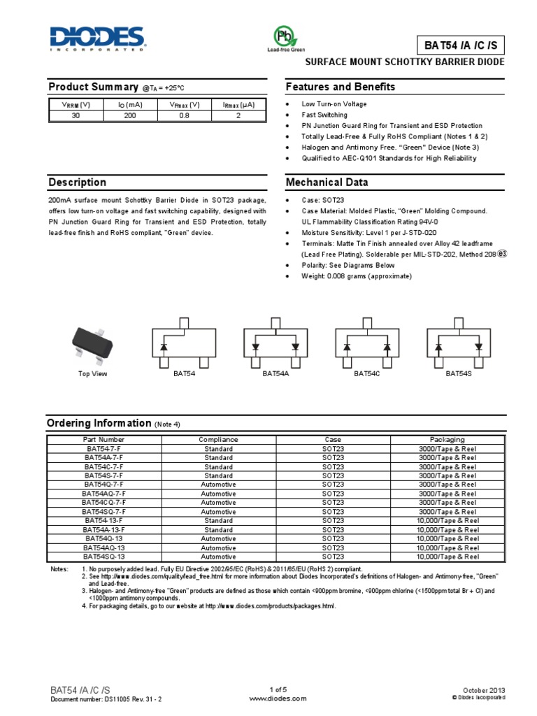 BAT54 /A /C /S: Surface Mount Schottky Barrier Diode | PDF ...