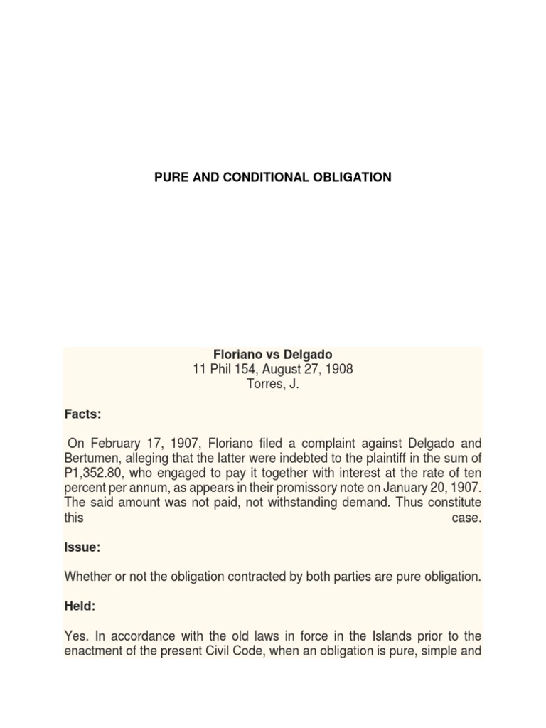 8 Pure and Conditional Obligation | PDF | Debt | Debtor