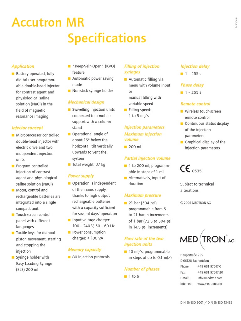 Accutron MR Specifications: © 2006 Medtron Ag | PDF | Battery Charger | Battery (Electricity)