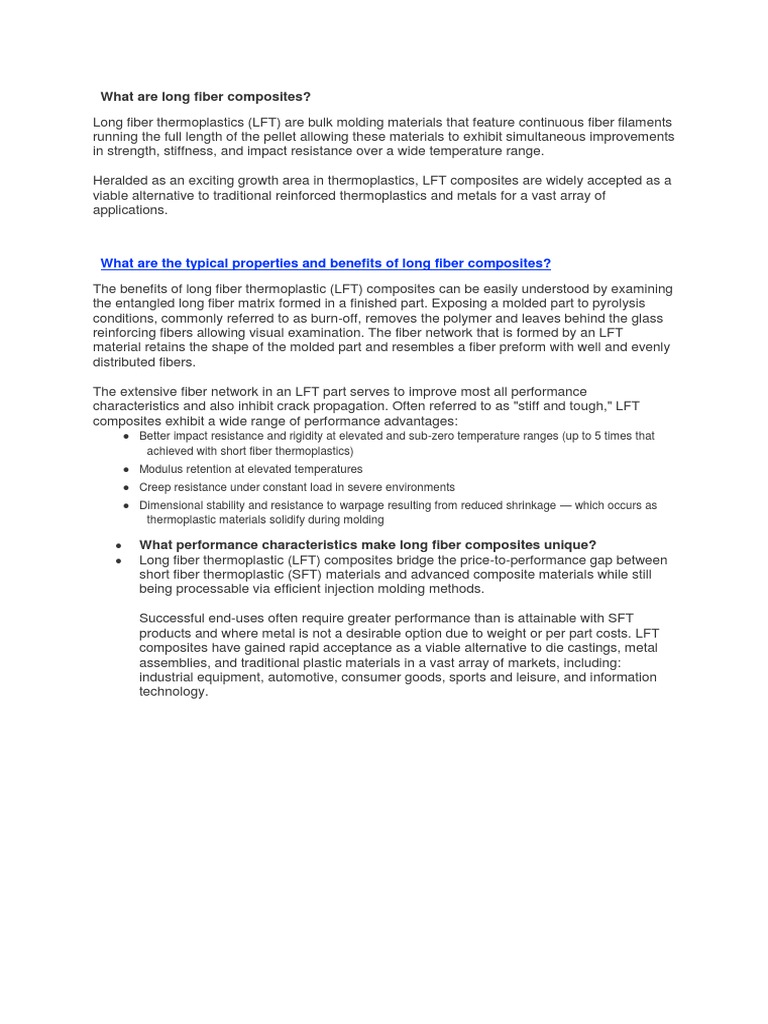What Are Long Fiber Composites | PDF | Composite Material | Thermoplastic