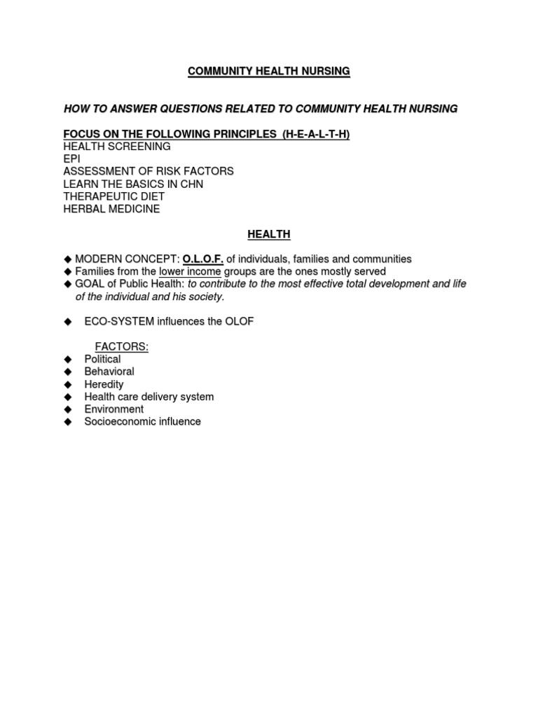 Community Health Nursing Principles | PDF