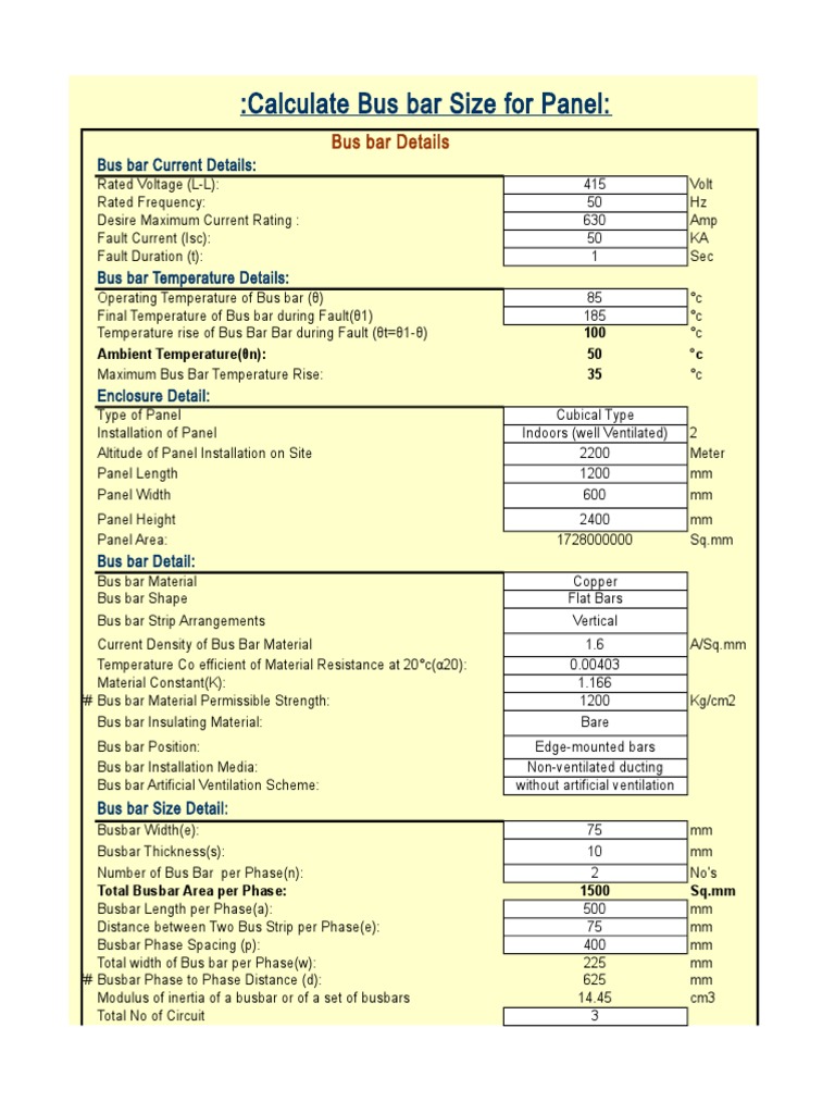 Calculate Bus Bar Size For Panel (1.1.17) | PDF | Physics | Electrical ...