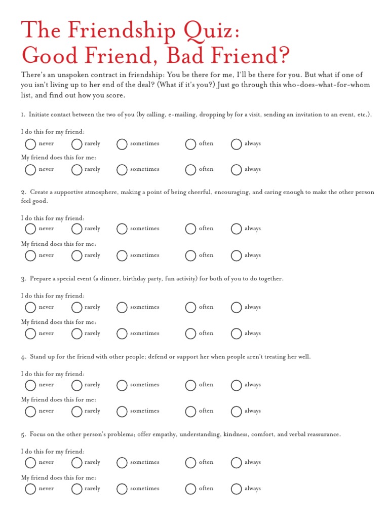 The Friendship Quiz: Good Friend, Bad Friend? | PDF | Social Psychology ...