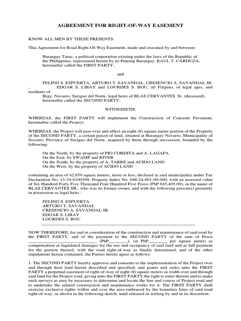 Road Right-of-Way Agreement Template | PDF | Equitable Remedy | Easement