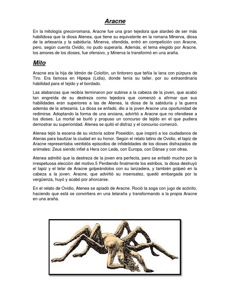 La competencia entre Aracne y Atenea y el origen de la araña | PDF