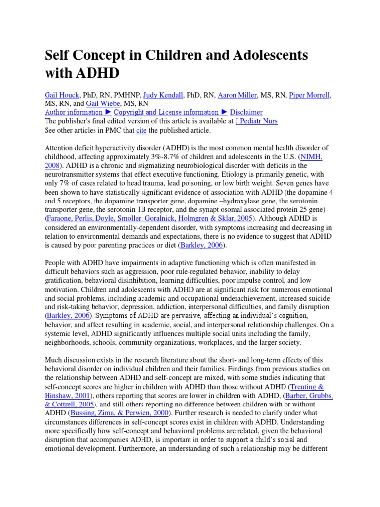 Self Concept in Children and Adolescents With ADHD | PDF | Attention ...