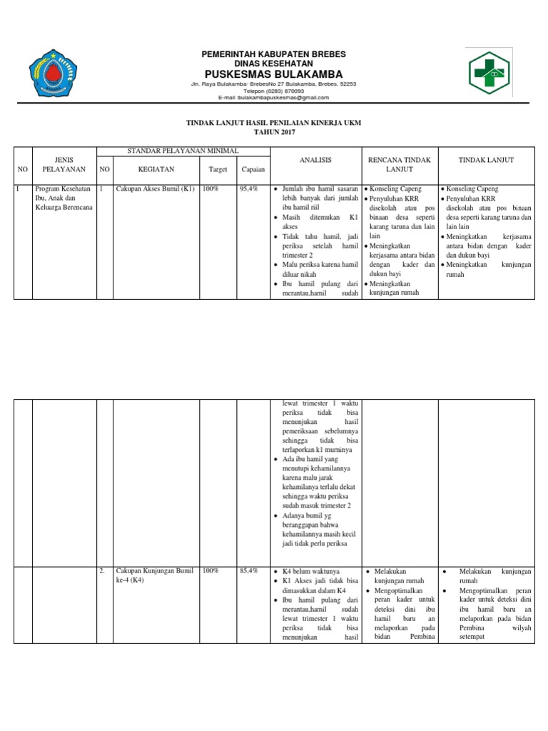 Rencana Tindak Lanjut Hasil Analisis Pencapaian Indikator2017 (New) | PDF