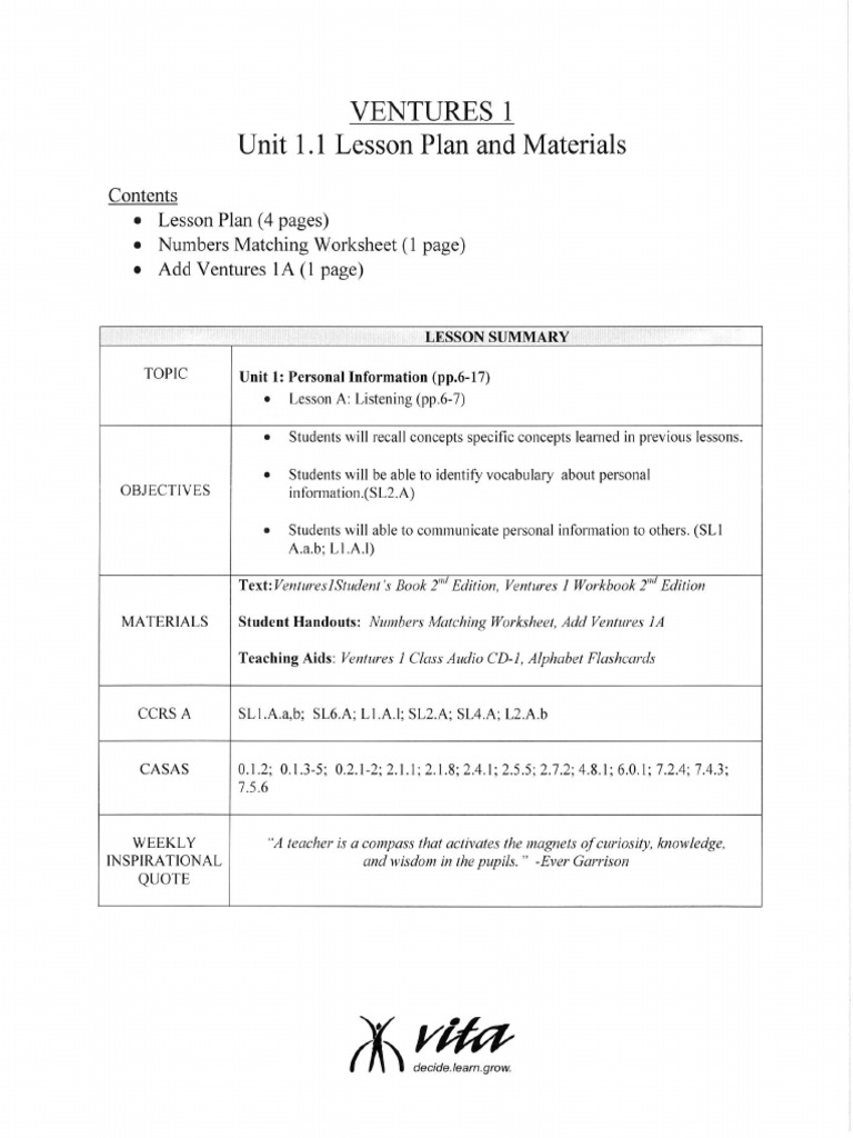 Ventures 1 Lesson 1.1 | PDF