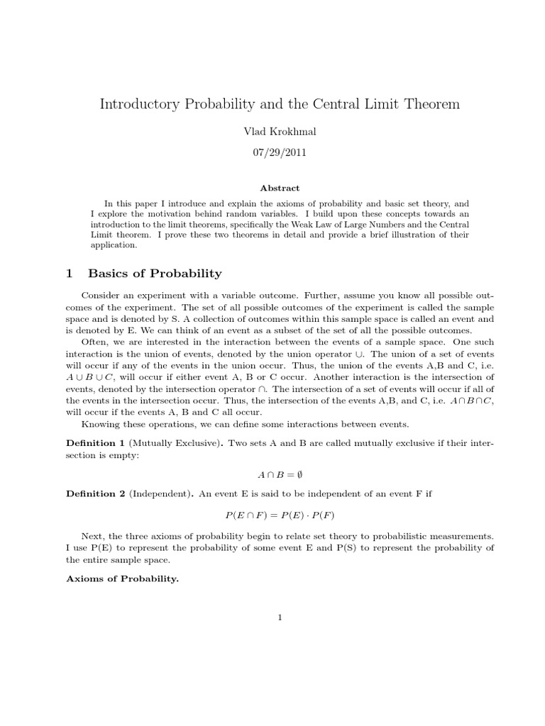 Introductory Probability and The Central Limit Theorem | PDF ...