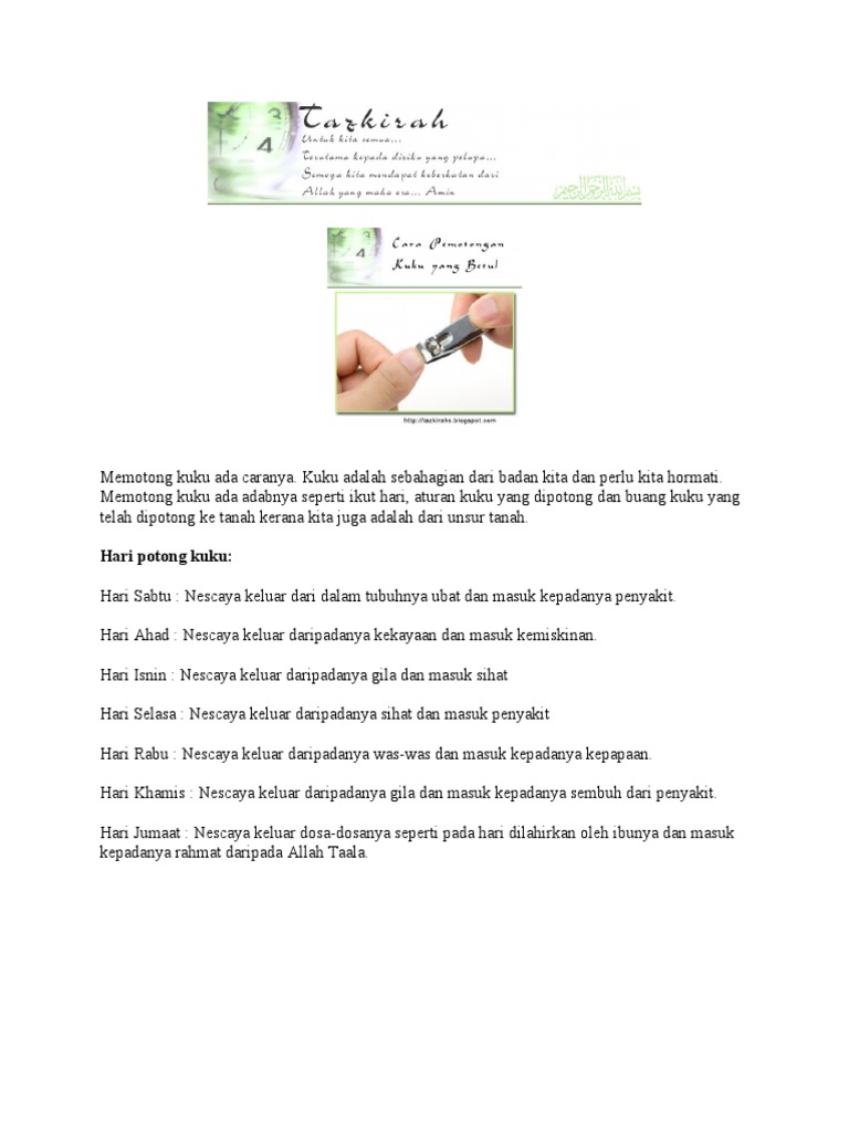 Adab dan Hari Terbaik Potong Kuku | PDF