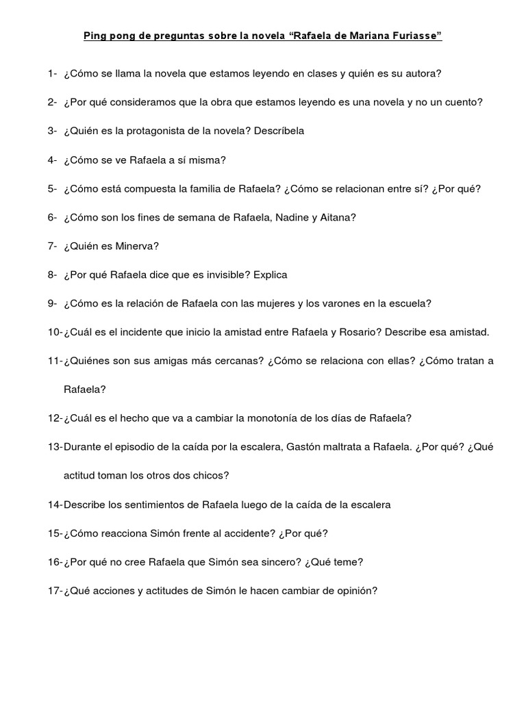 Ping Pong de Preguntas Sobre La Novela | PDF | Novelas | Sociedad