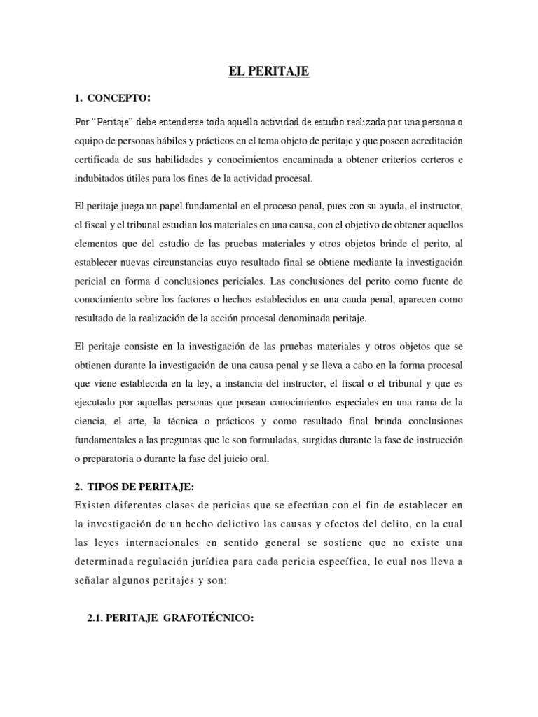 Tipos y Conceptos de Peritaje Forense | PDF | Testigo experto | Ley ...