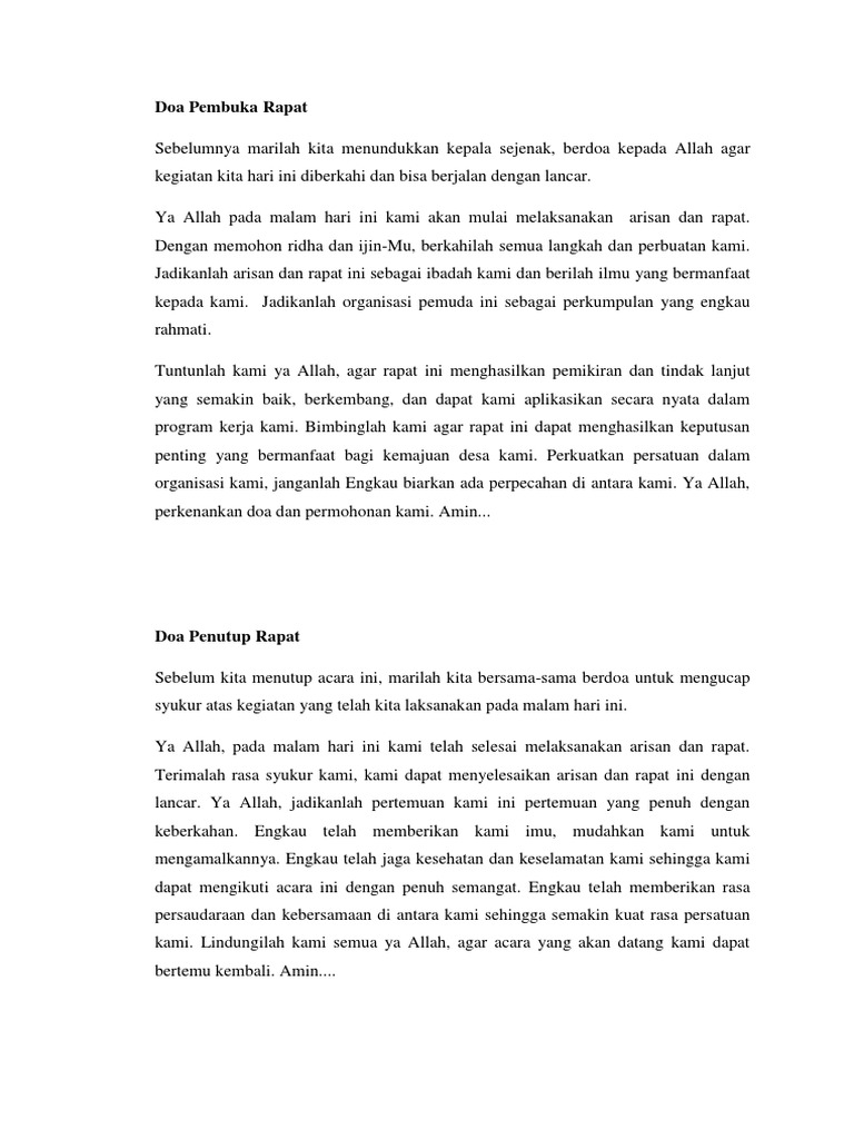 Doa Pembuka Dan Penutup Rapat | PDF