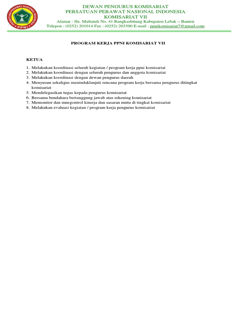 Program Kerja Ppni Komisariat Vii | PDF