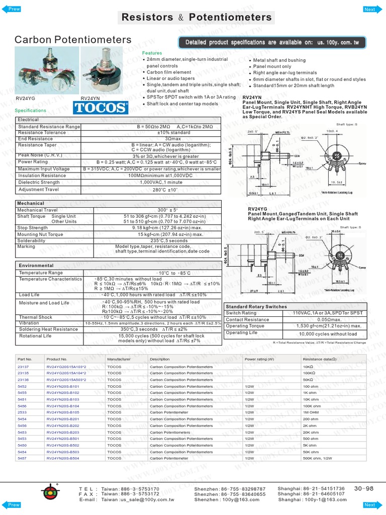Resistors Potentiometers | PDF